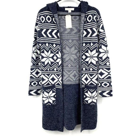 Monteau | Sweaters | Monteau Cardigan Blue White Hooded Open Front ...